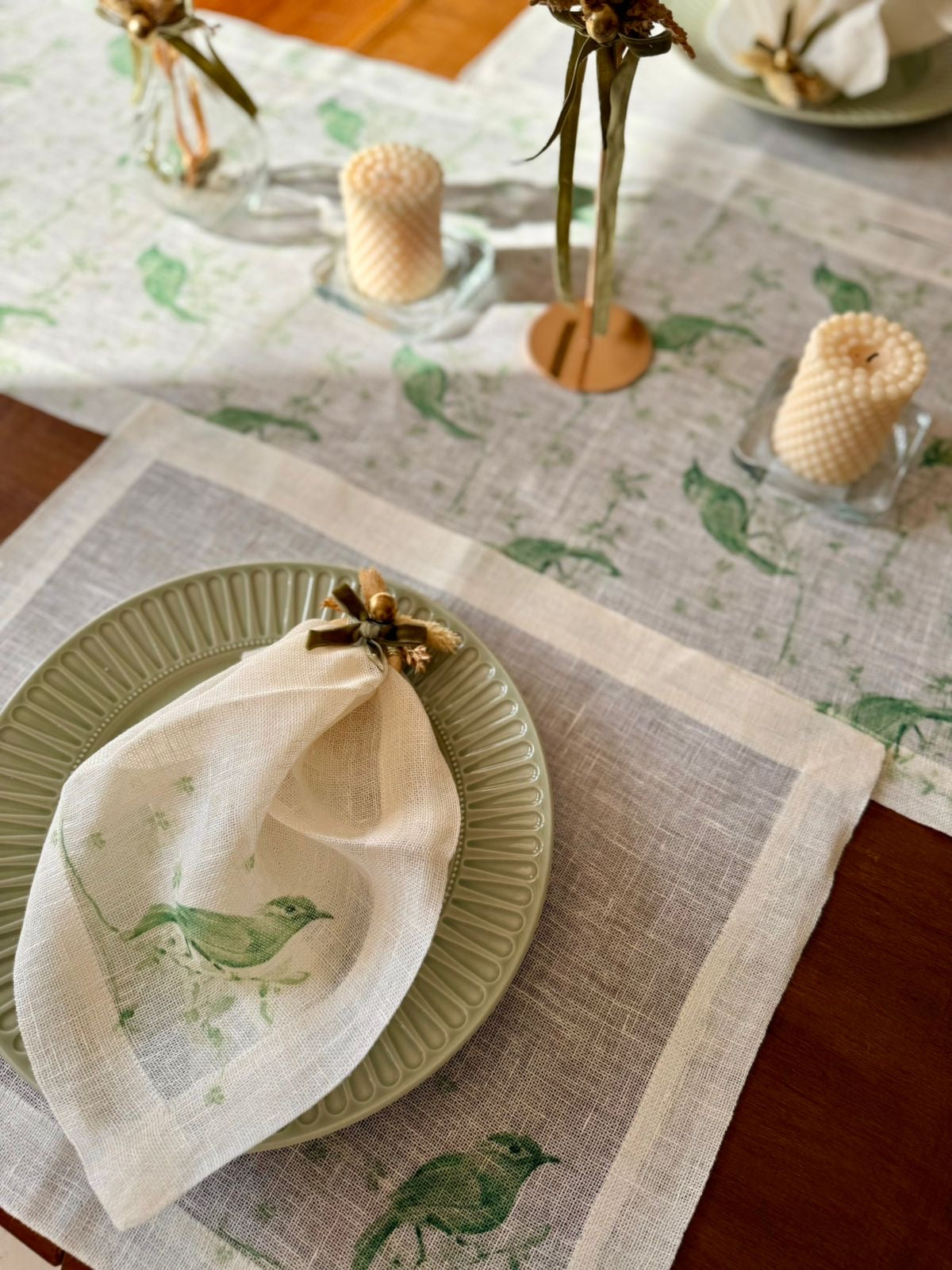 Green birds Napkin – Mimi Linens